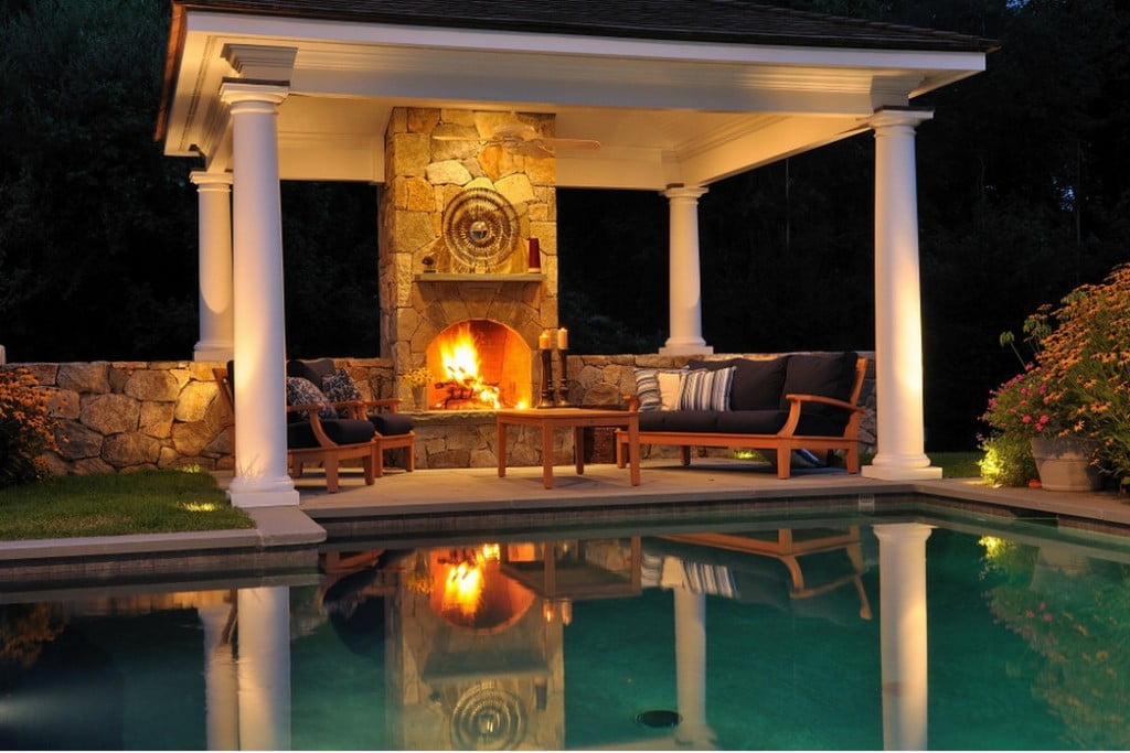 Backyard Landscaping Design Ideas- Swimming Pool Fireplaces