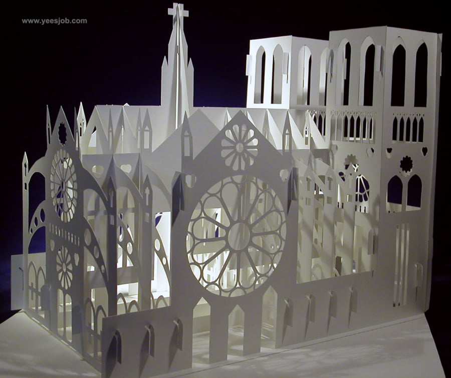 Notre Dame Cathedral -180-Degrees-Open Pop-Up DIY Kirigami Architecture